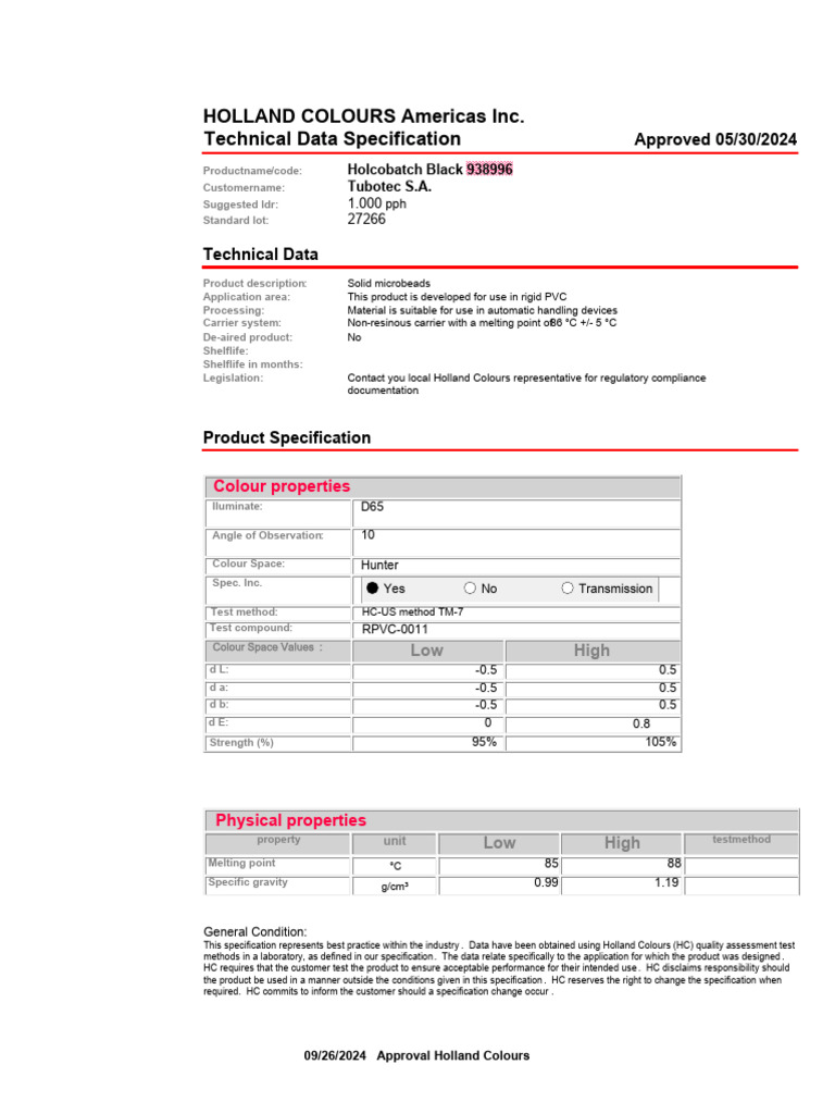 Holcobatch Black 938996 Specification | PDF | Specification (Technical ...
