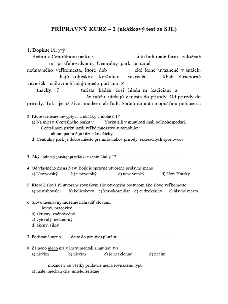 Pripravny Kurz SJL 2 | PDF