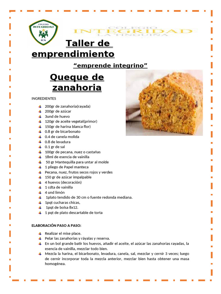 Queque de Zanahoria | PDF | Pasteles | Alimentos