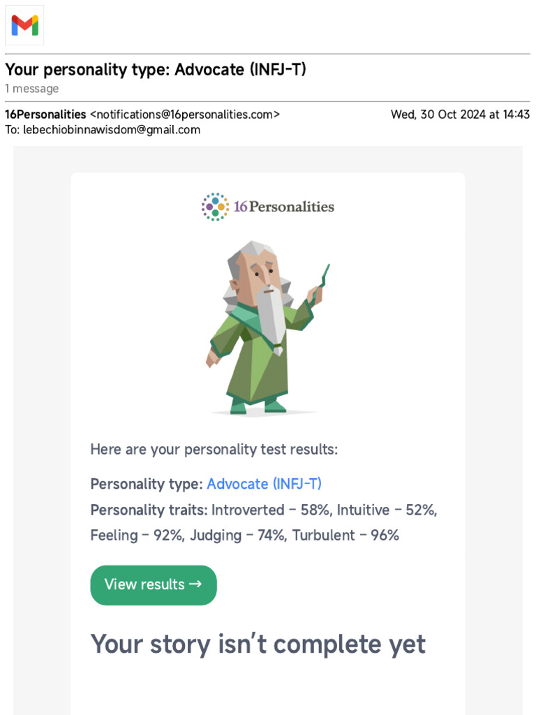 Gmail - Your Personality Type - Advocate (INFJ-T) | PDF | Personality ...