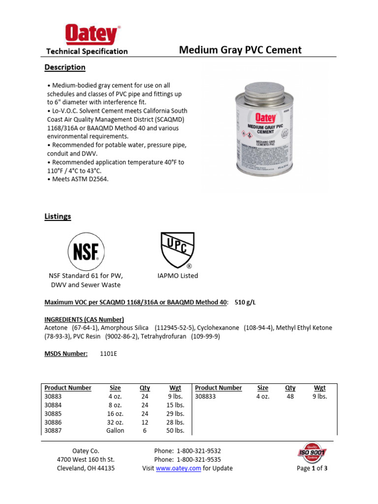 Oatey PVC Medium Gray Cement | PDF | Water | Pipe (Fluid Conveyance)