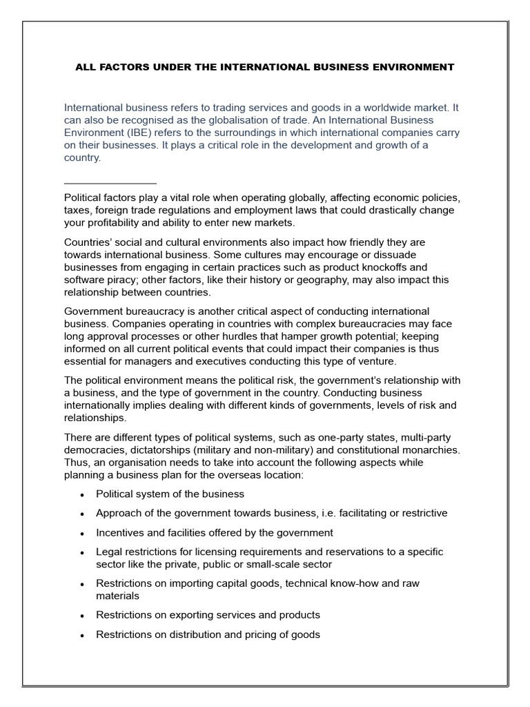 All Factors Under The International Business | PDF | Economics | Gross ...