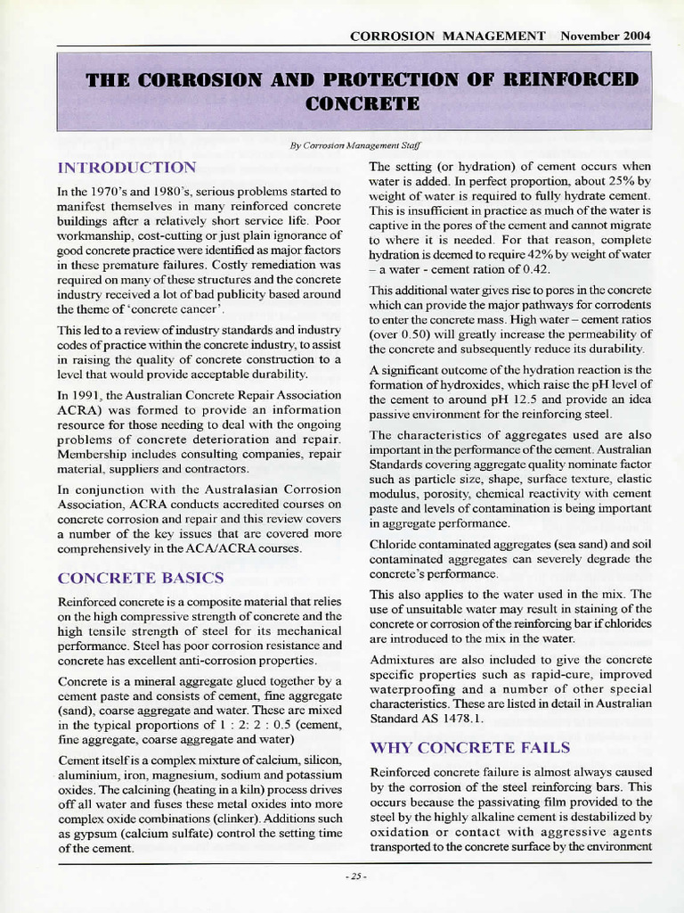 The Corrosion and Protection of Reinforced Concrete - CM - Nov - 2004 | PDF