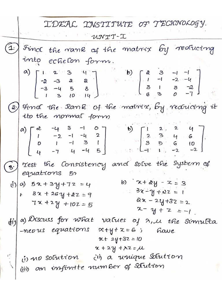 M-1 Unit-1 Exercise | PDF