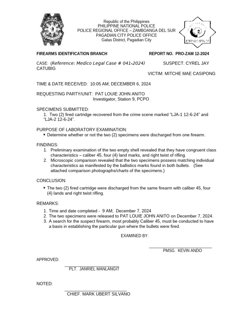 Group 4 Ballistic Report Fired Cartridge | PDF | Ammunition | Projectiles