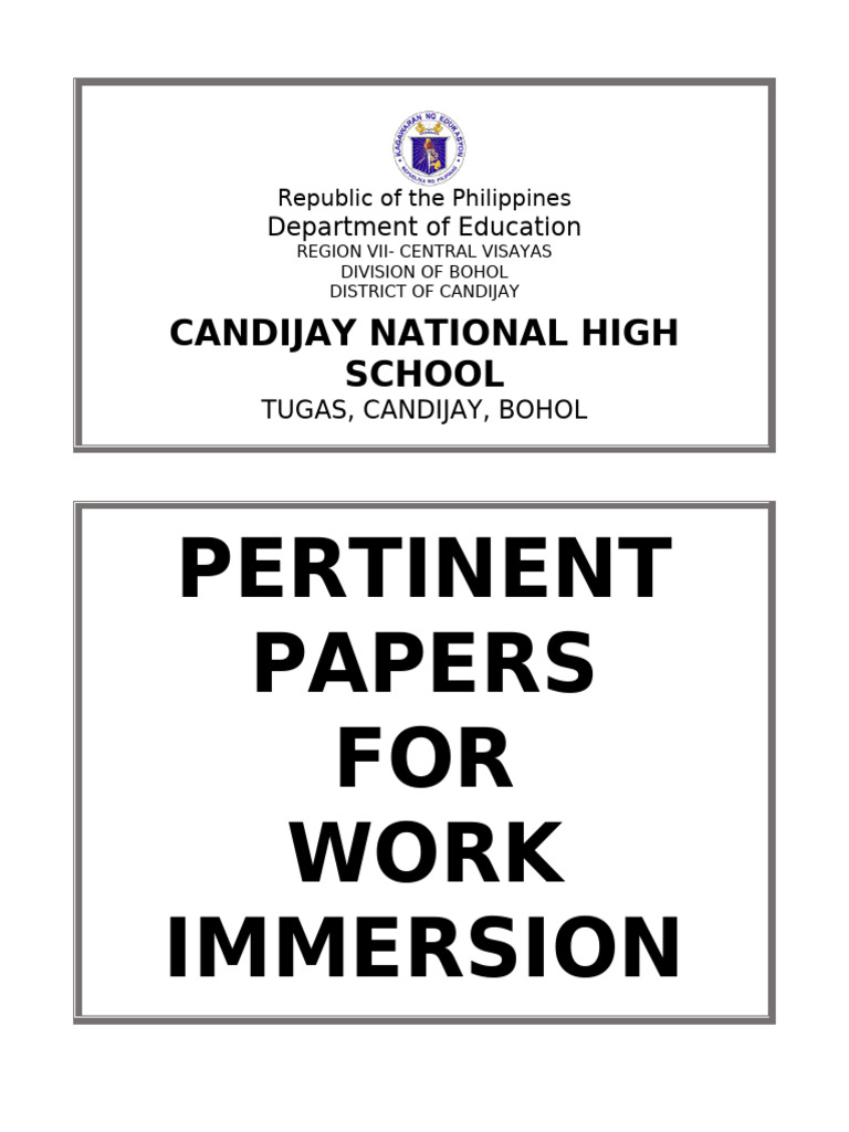 Work Immersion Papers - Candijay High School | PDF