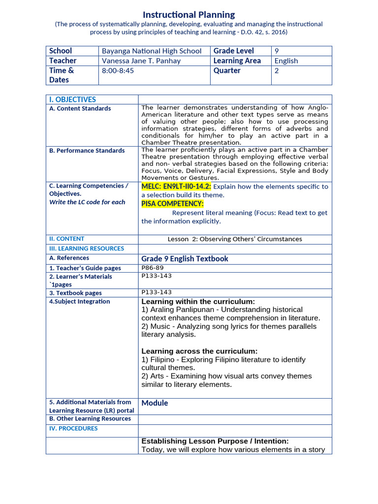 Lesson Plan-PISA Integration | PDF | Learning | Reading Comprehension