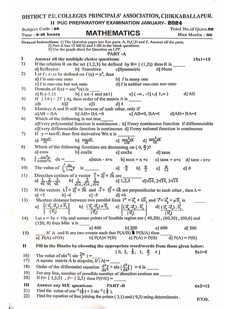 Maths Chikkamagaluru Pre QP | PDF