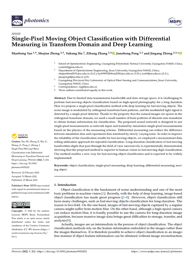 Single-Pixel Moving Object Classification With Dif | PDF | Signal To ... Single-Pixel Moving Object Classification With Dif | PDF | Signal To ...
