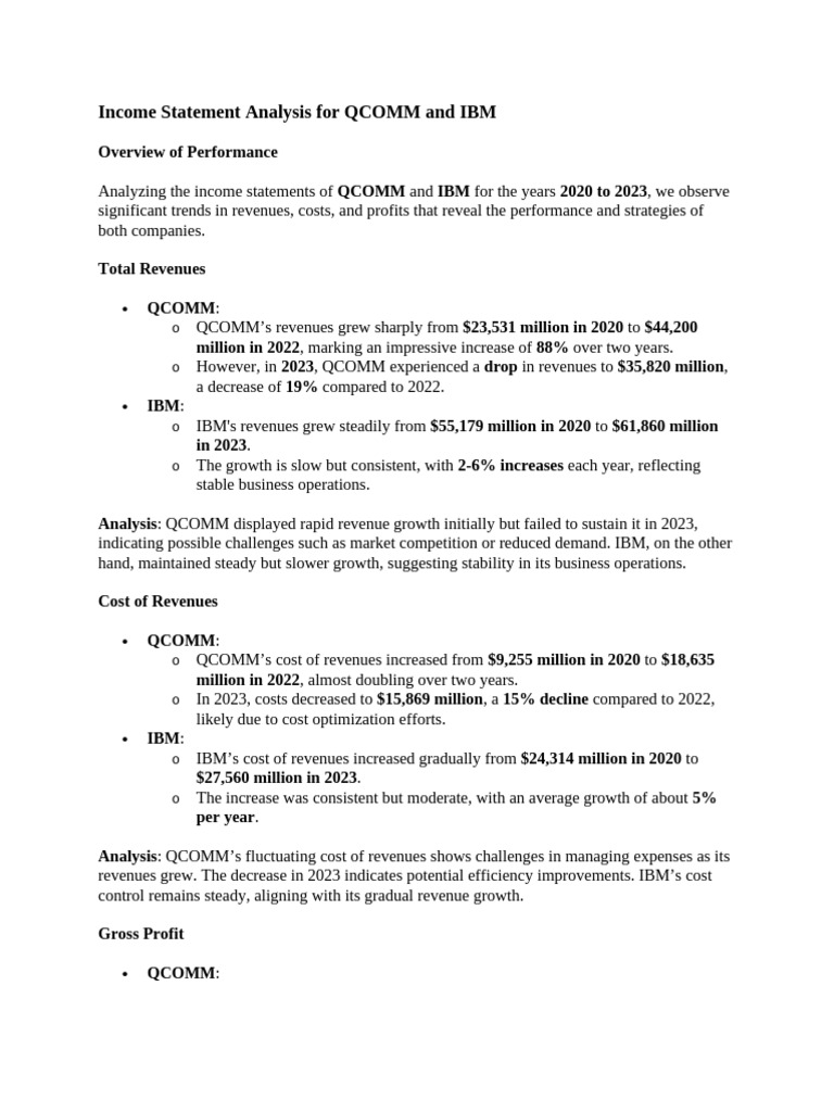Income Statement & Balance Sheet Analysis For QCOMM and IBM | PDF ...