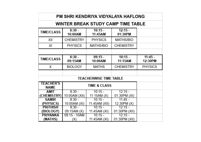 Winter Break TT | PDF