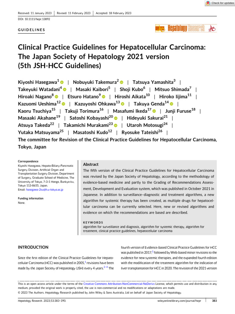 Hepatology Research - 2023 - Hasegawa - Clinical Practice Guidelines for Hepatocellular ...