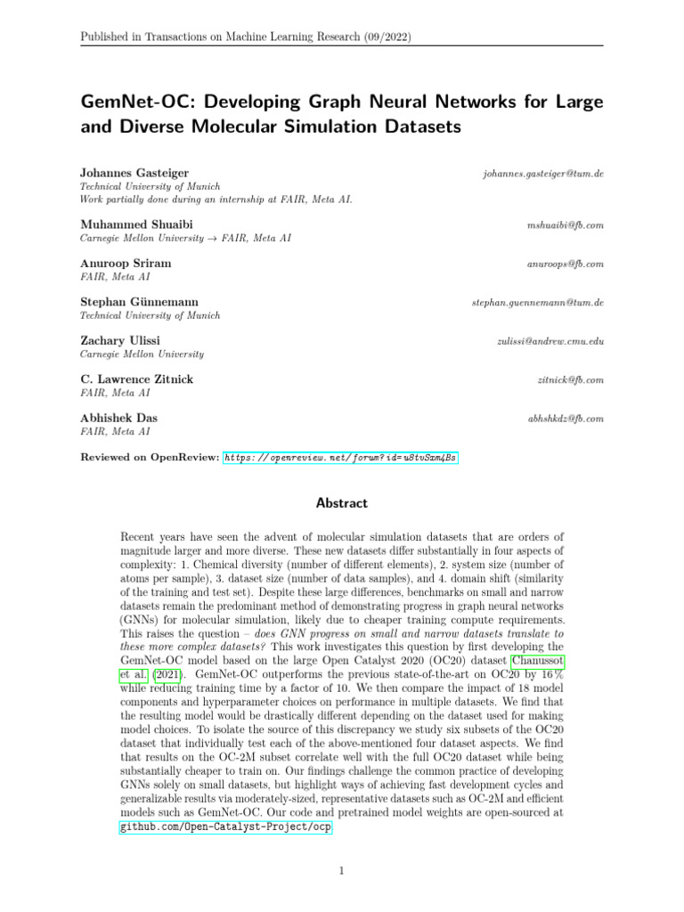 GemNet OC机器学习模型 | PDF