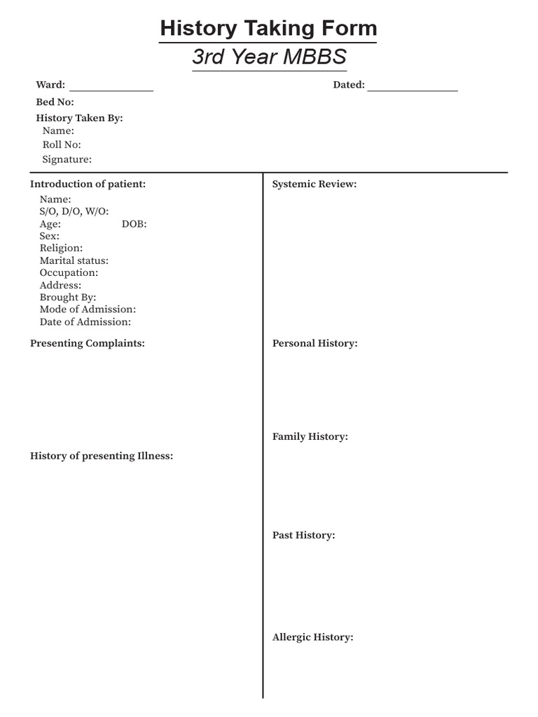 History Taking Template by Mustafa Awais. | PDF