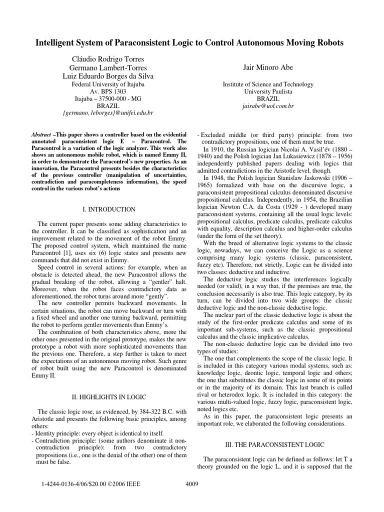 Intelligent System of Paraconsistent Logic To Control Autonomous Moving Robots | PDF | Logic ...