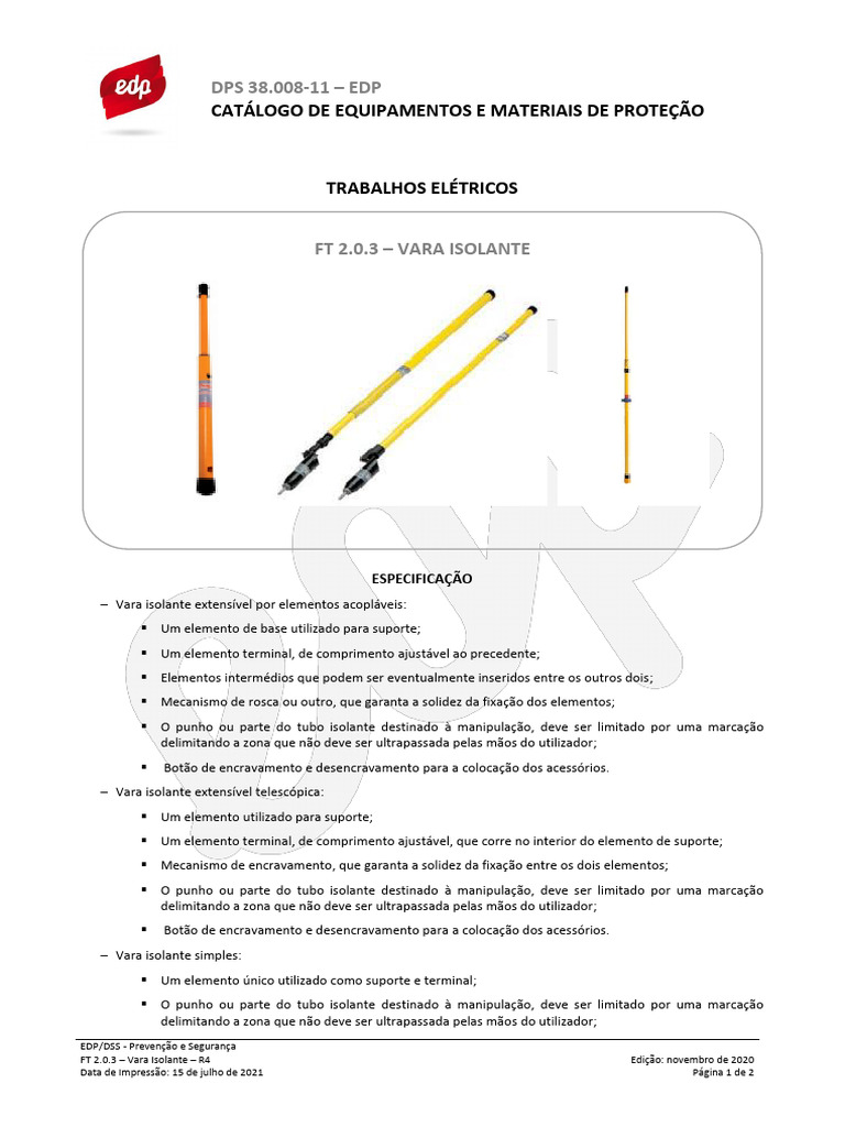 Vara Isolante: Especificações e Uso | PDF