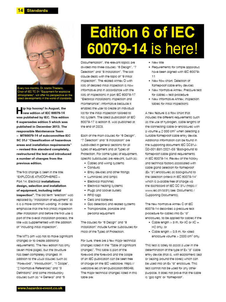 Hazardex 2024 November DR Martin Thedens Edition 6 of IEC 60079 14 Is Here | PDF | Electrical ...