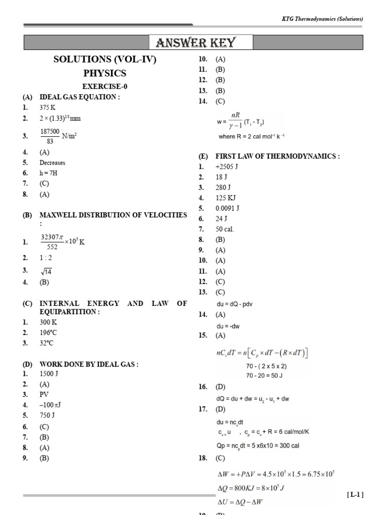12.SolutionsKTGThermodynamicsEx 0ex 1ex 2new PDF | PDF | Gases | Physics