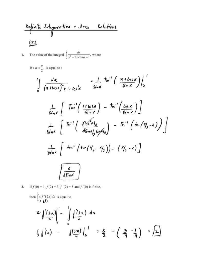 Definite Integration + Area Under the Curve Solutions | PDF