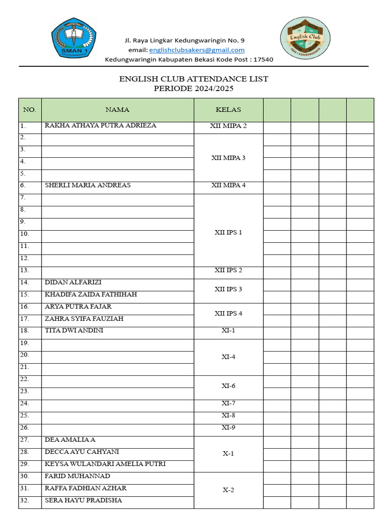 DATA ABSEN ENGLISH CLUB | PDF