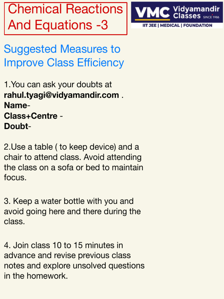 Chemical Reactions and Equations Live Class 3 | PDF | Redox | Chemistry