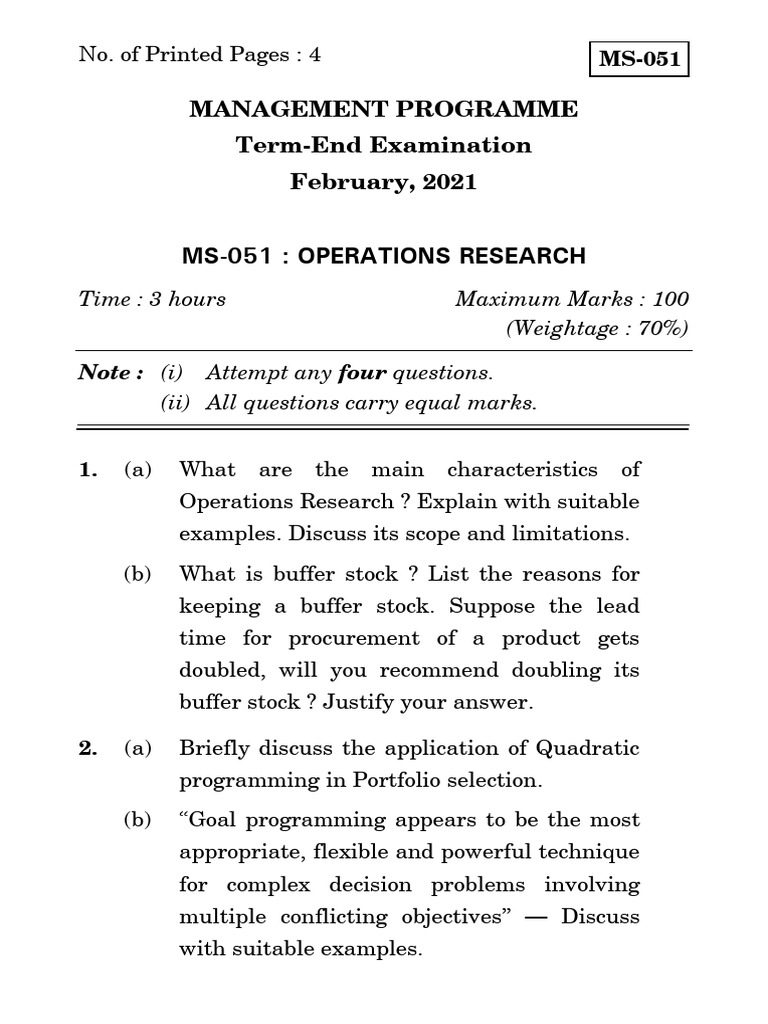 MS-51 Dec 2020 | PDF | Operations Research | Applied Mathematics