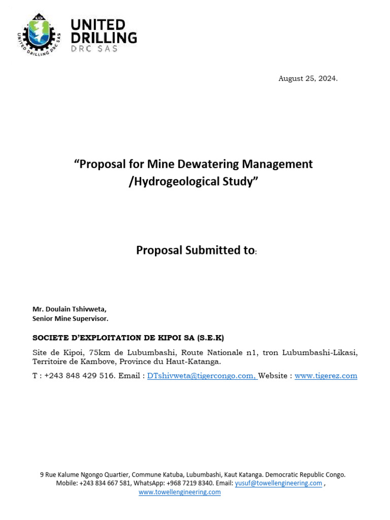 Proposal Mine Dewatering Services - August 25, 2024 | PDF | Hydrogeology | Groundwater