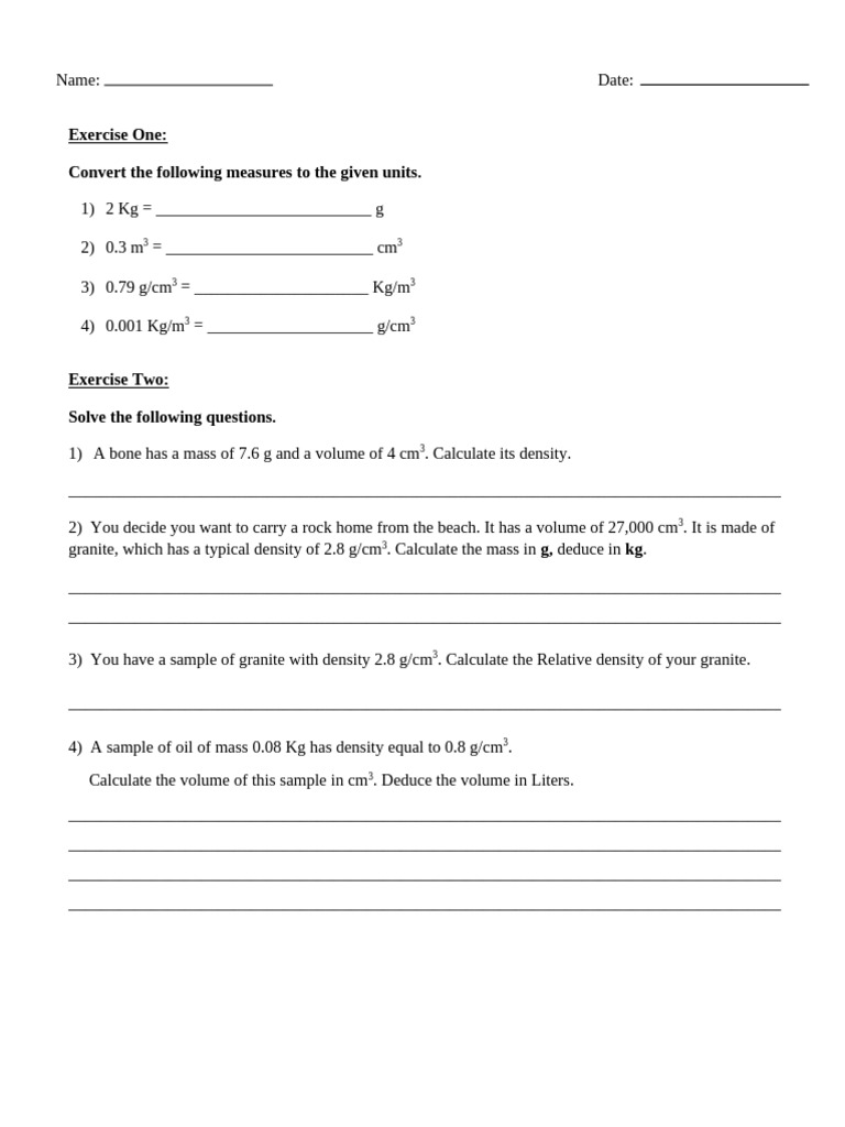 Extra Sheet 1 Density | PDF