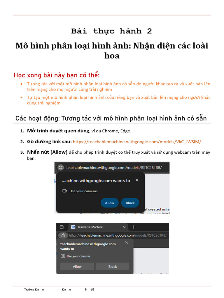 STEM1 - Teachable Machine - Lab 2 - Hoa cỏ mùa xuân | PDF