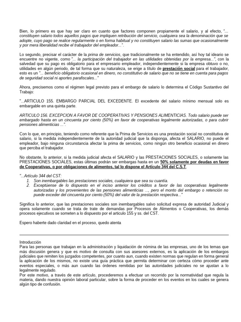 Concepto Embargo Prestciones Sociales | PDF | Salario | Salario mínimo