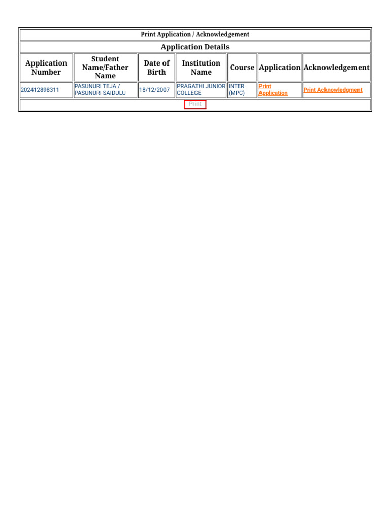 Application Details Application Number Student Name/Father Name Date of ...