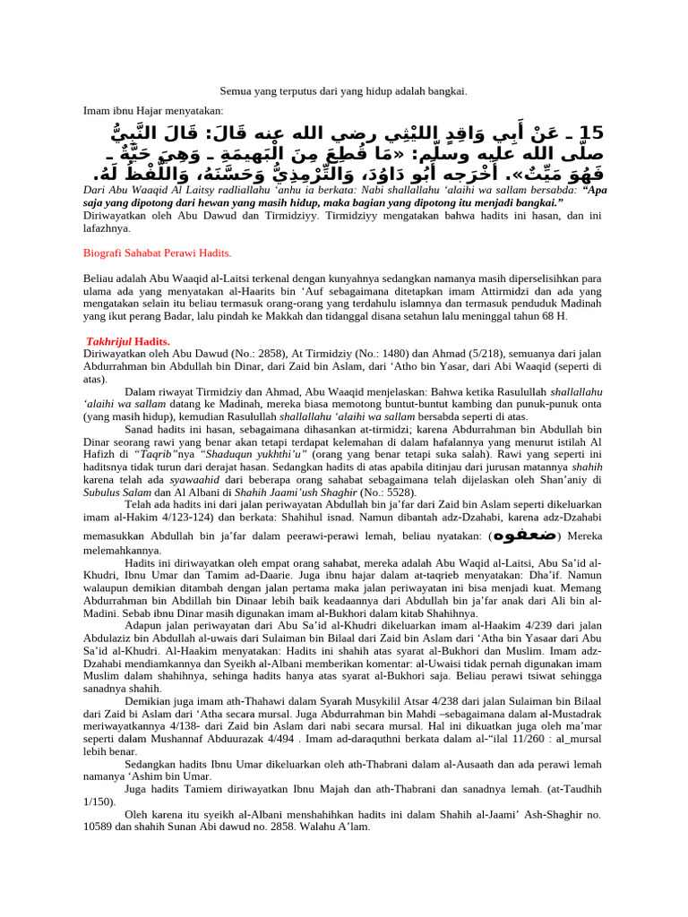 12. hadits ke-15 Semua yang terputus dari yang hidup adalah bangkai | PDF