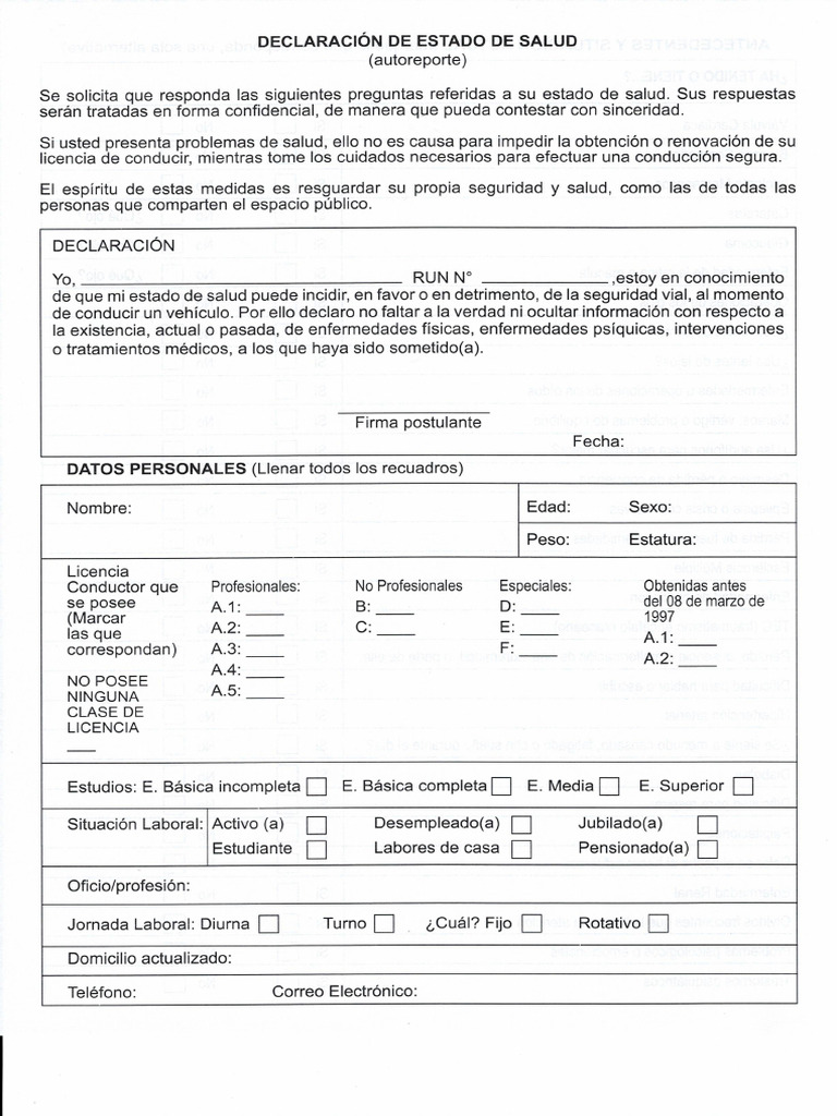 Declaración de Salud | PDF