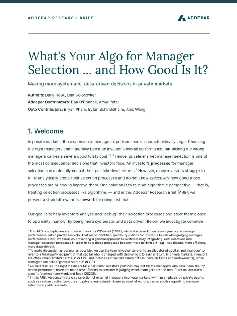 Addepar Whats Your Algorithm For Manager Selection | PDF | Hypothesis ...