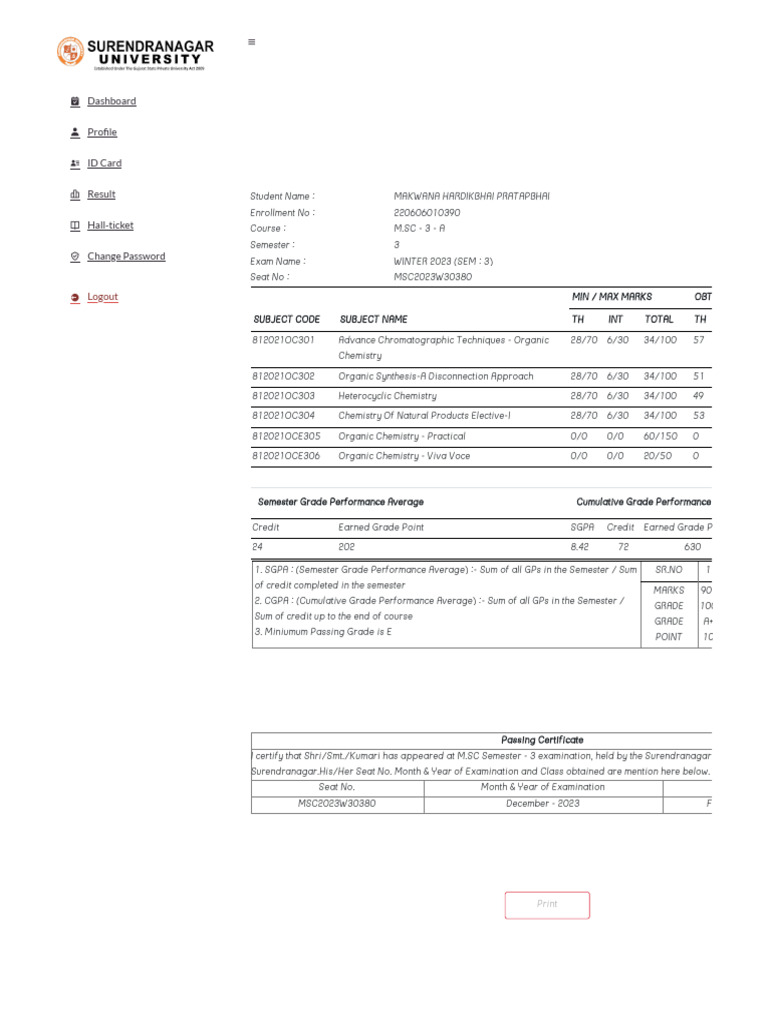 Hardik MSC Sem 3 Result | PDF | Qualifications | Educational Stages