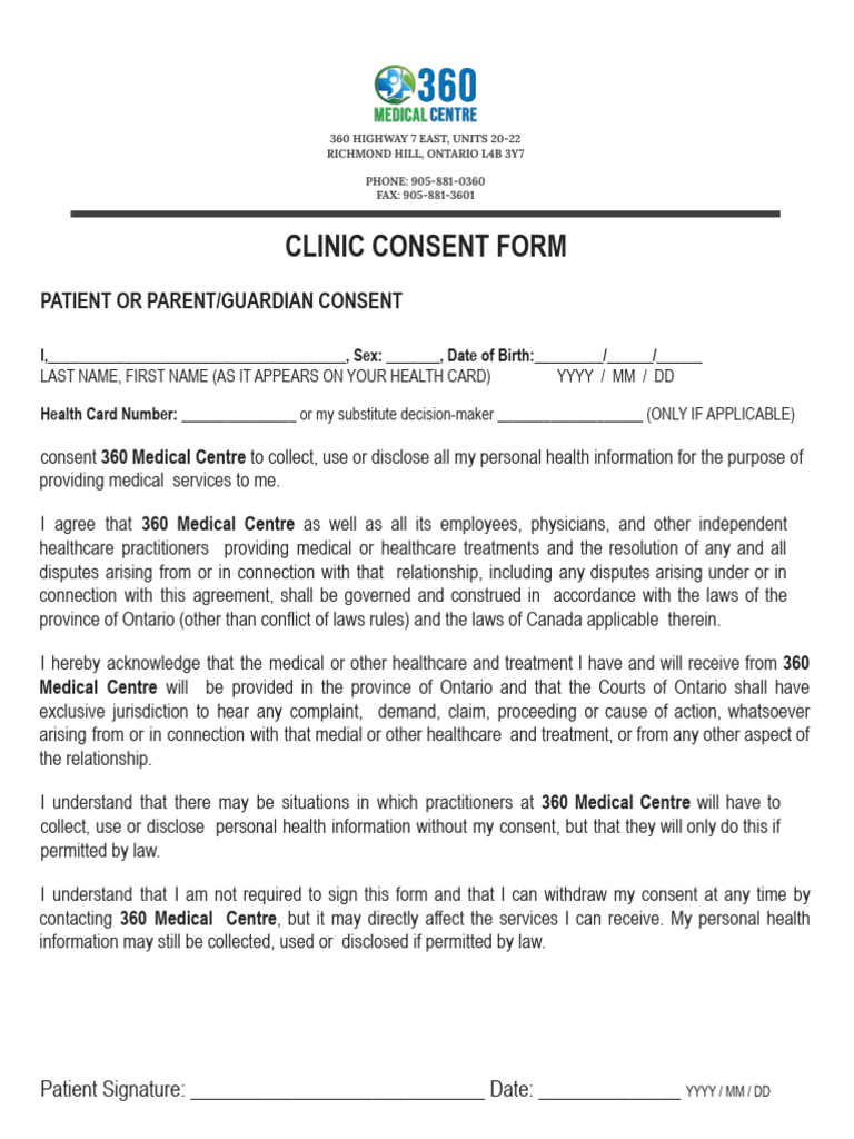 360 Medical Centre Consent Form | PDF
