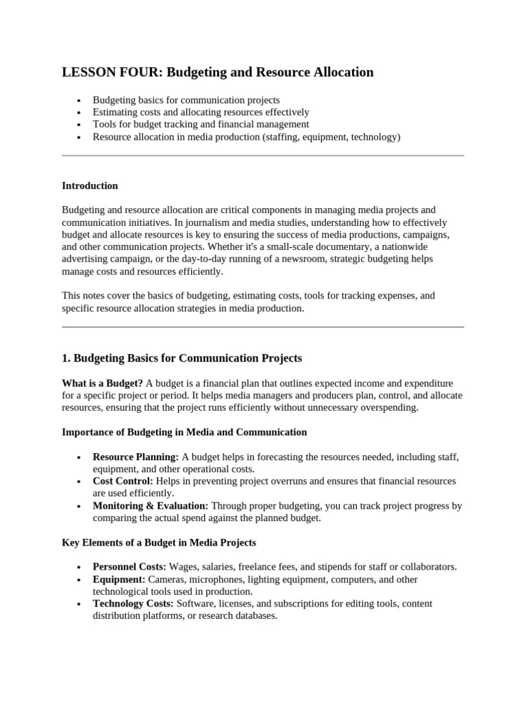 LESSON FOUR EDITS Budgeting and Resource Allocation | PDF | Budget ...
