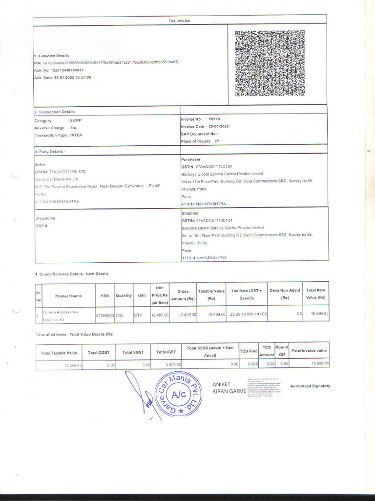 Barclays Invoice Accories | PDF