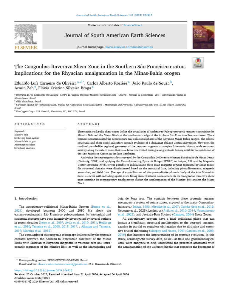 2024 Eduardo2024 SAMES Congonhas ItaveravaShearZone | PDF | Fault ...