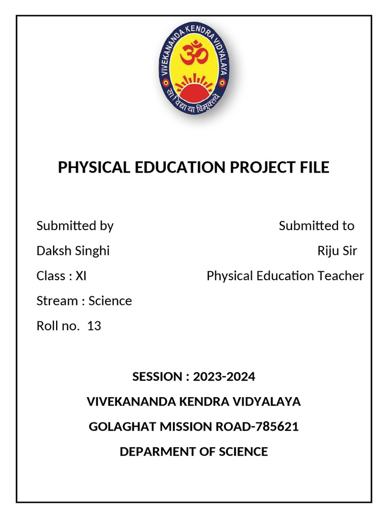 PHYSICAL EDUCATION PROJECT FILE | PDF