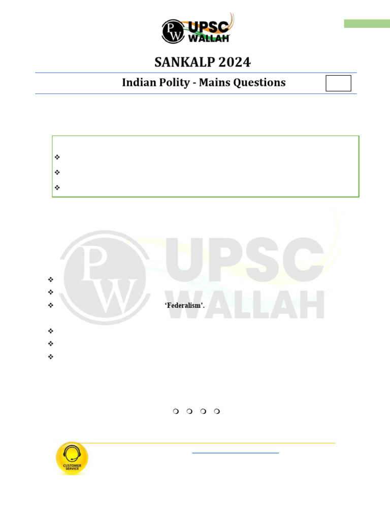 Indian Polity 01 _ Mains Question __ (Sankalp (UPSC 2024)) | PDF