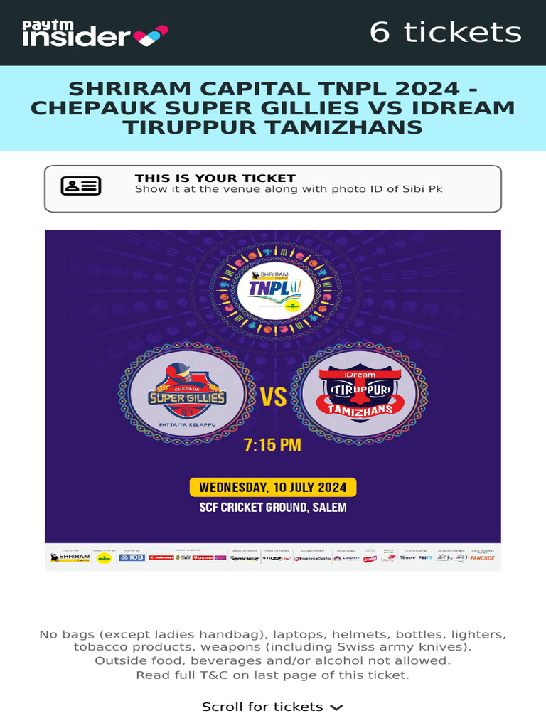 TNPL 2024: Chepauk Super Gillies vs iDream Tickets | PDF | Civil Law ...