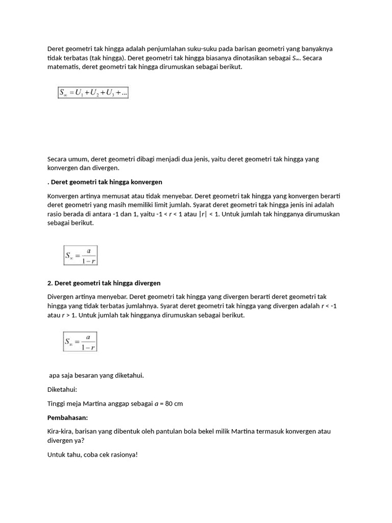 Deret Geometri Tak Hingga: Konvergen & Divergen | PDF