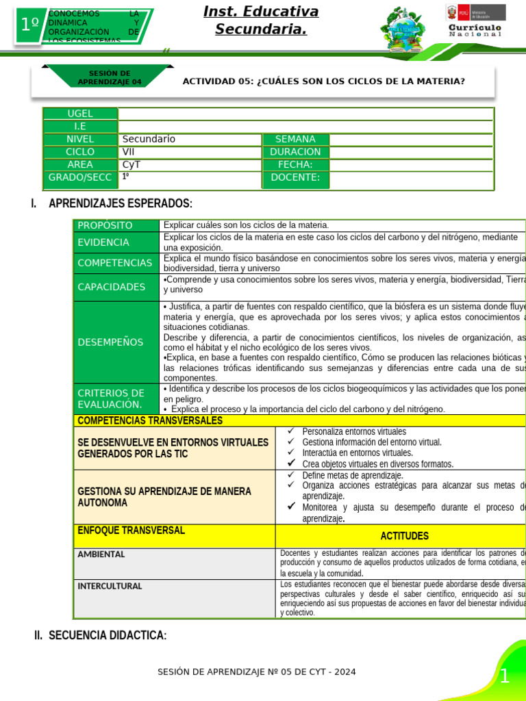 C-1º SES-ACT 5-CYT UND 5 | PDF | Aprendizaje | Plantas