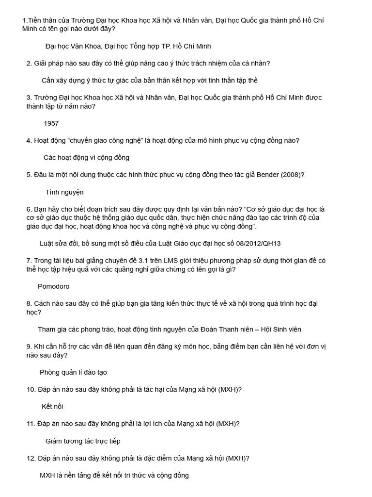 Đáp án trắc nghiệm SHDH | PDF