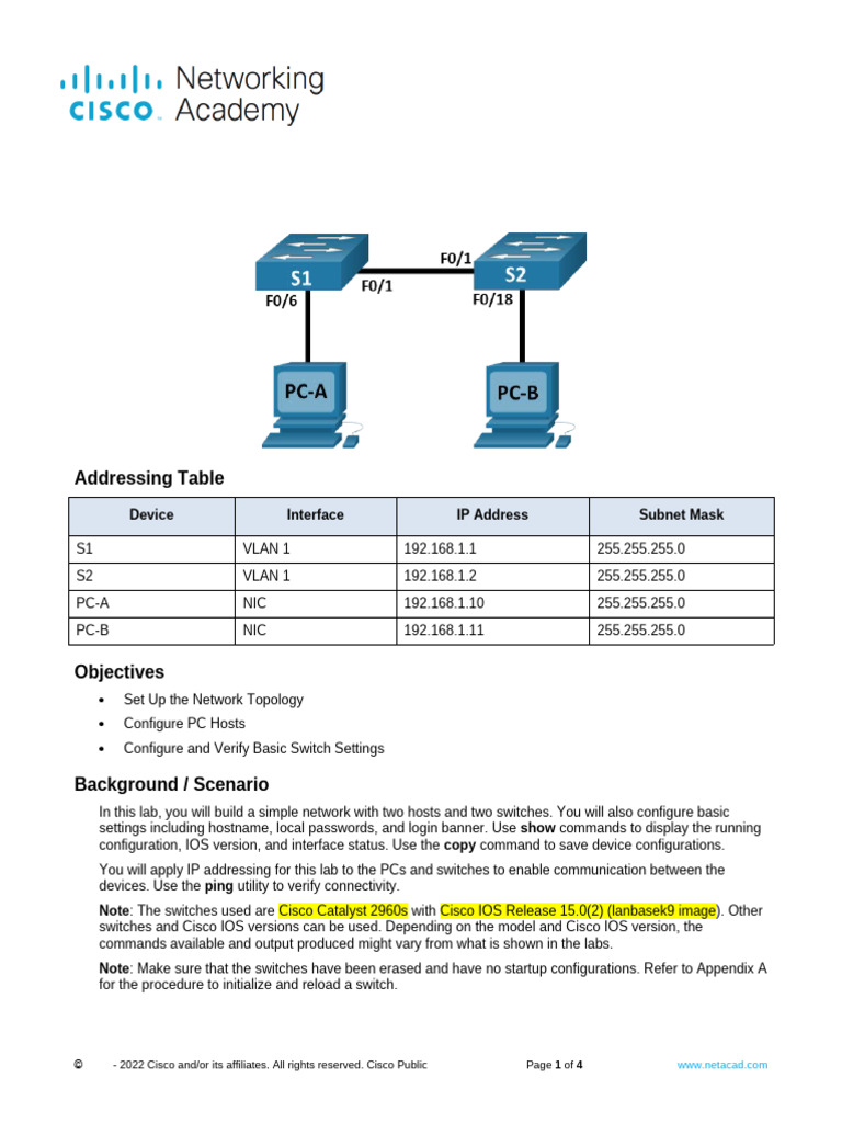 2.9.2 Lab - Basic Switch and End Device Configuration_2022974797_StavehogansJL | PDF | Computer ...