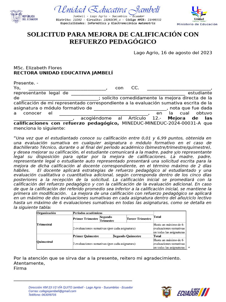 Solicitud Mejora Nota con Refuerzo | PDF