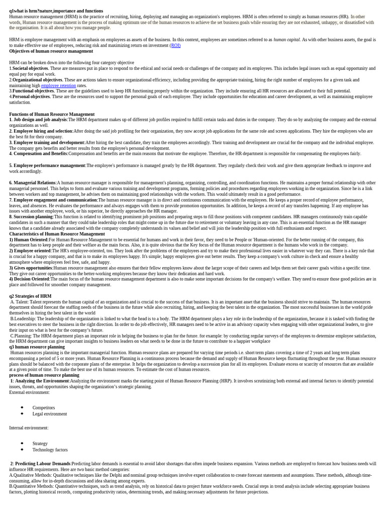 hrm cheat sheet | PDF | Human Resource Management | Human Resources