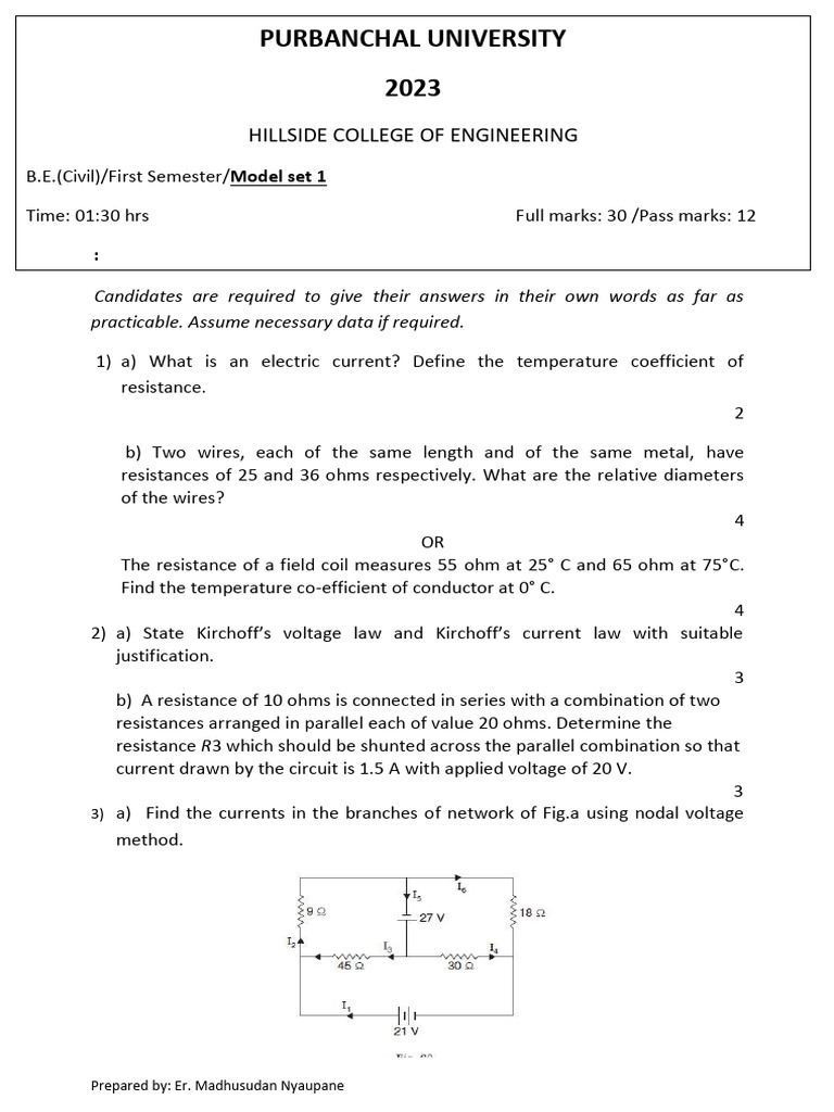Basic Electrical Engineering Exam Paper | PDF | Electrical Impedance ...