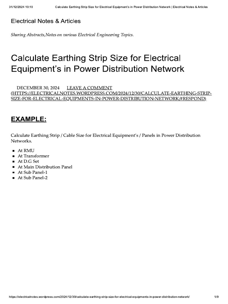Calculate Earthing Strip Size For Elect.. | PDF